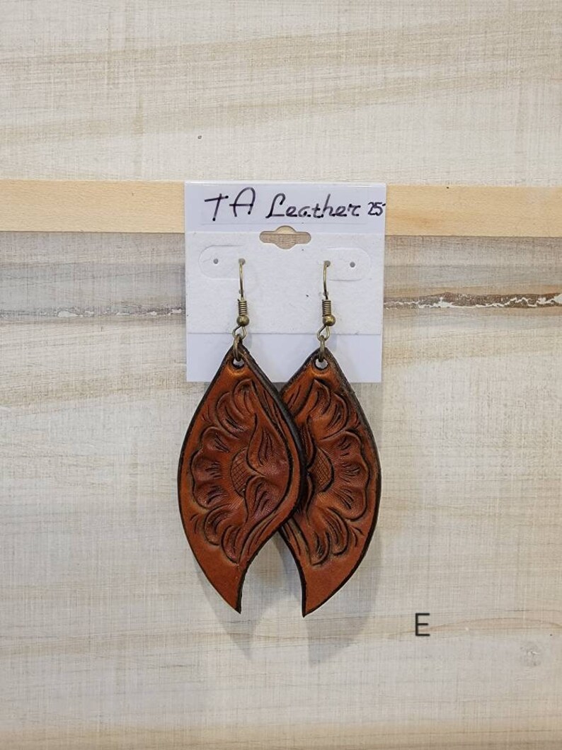 Tooled Leather Earrings - Etsy