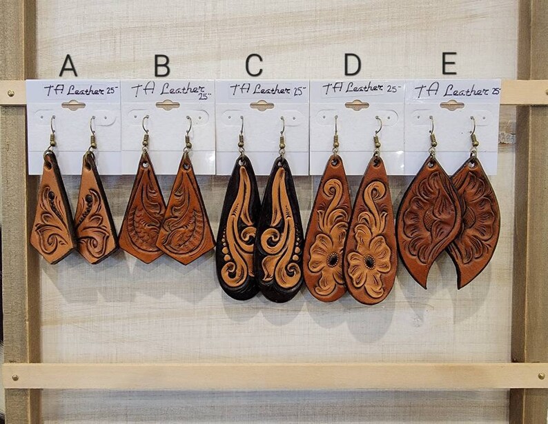 Tooled Leather Earrings - Etsy
