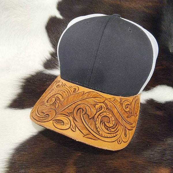 Tooled Leather Hat - Etsy
