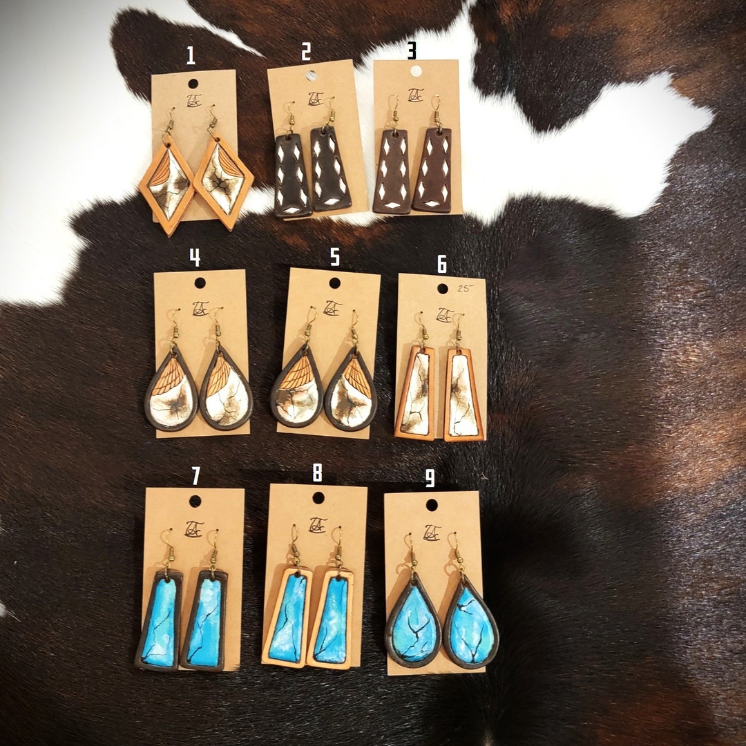 Tooled Leather Earrings - Etsy