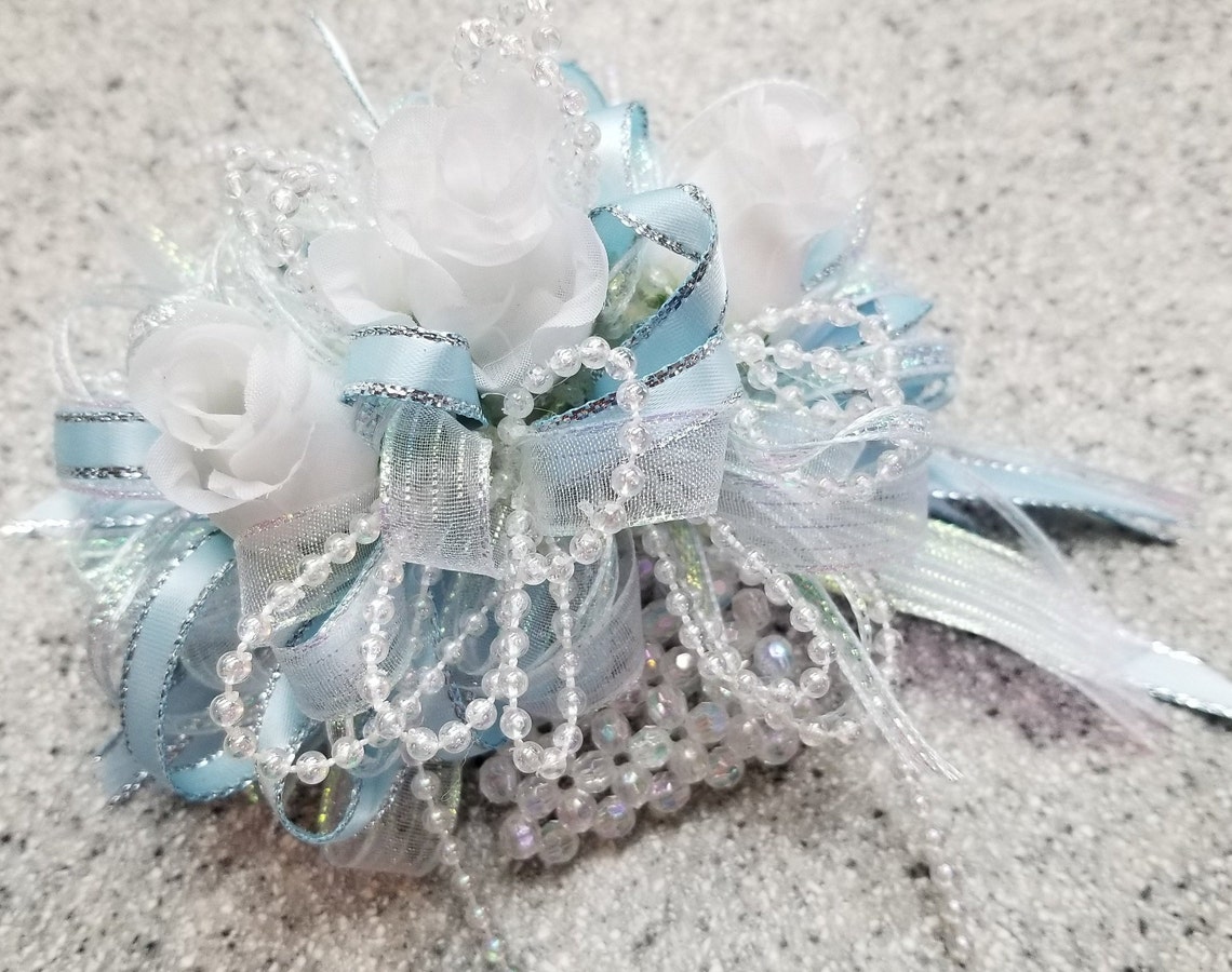 Silk Wrist Corsage With Light Baby Blue and White Comes With - Etsy