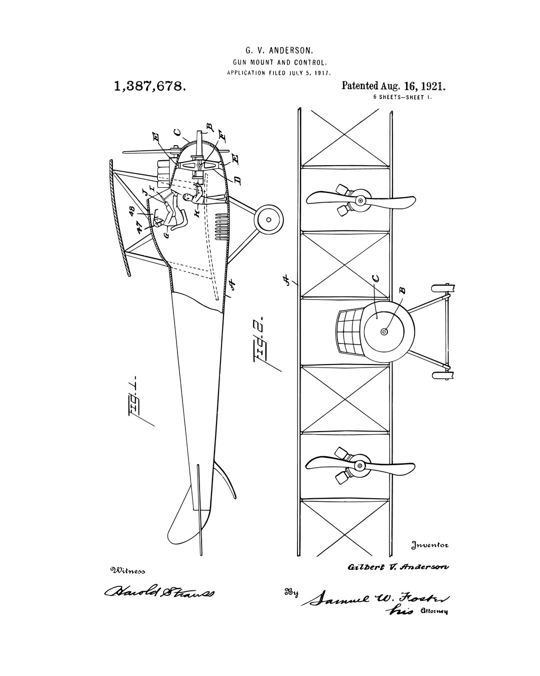 INSTANT DOWNLOAD Airplane, Biplane, Gun, Patent Print, Patent, Airplane ...