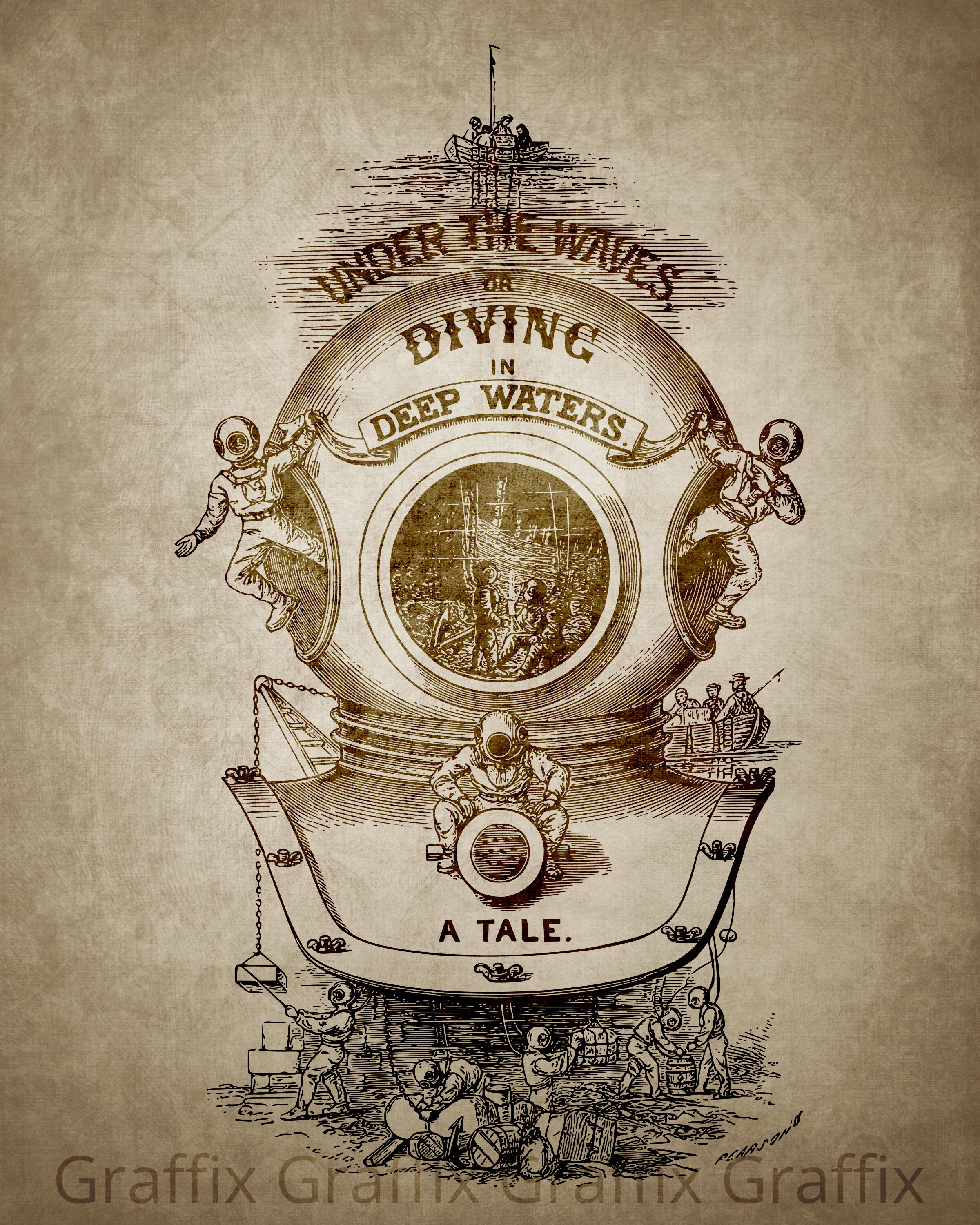INSTANT DOWNLOAD - Cover Page Under the Sea, Diving Suit, Diving Helmet ...
