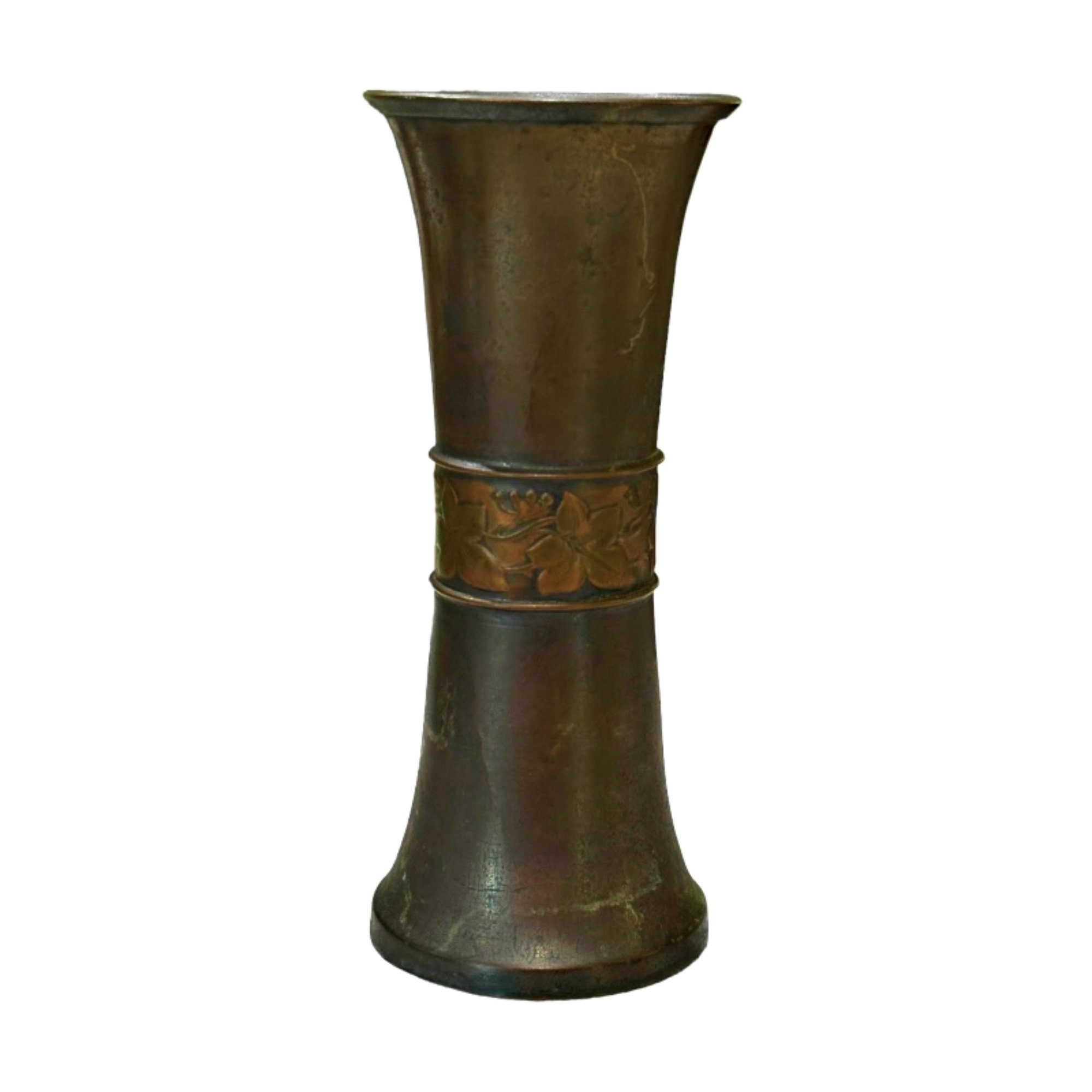 Antique Solid Brass Halah Ware Flower Vase Embossed Leaves 8.75 Inches ...