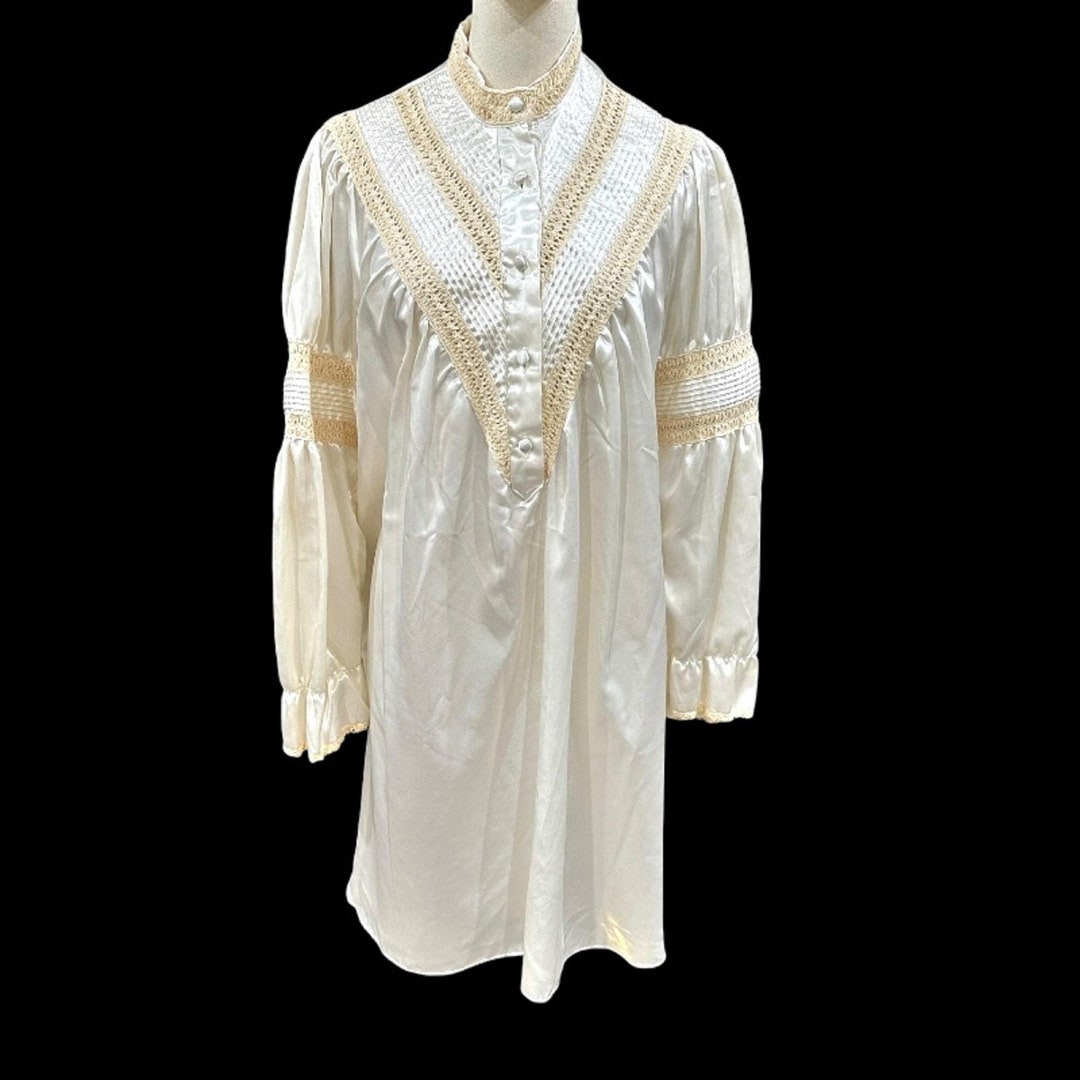 Vintage Ilise Stevens Mid-length Satin Nightgown Size M Ivory Crochet ...