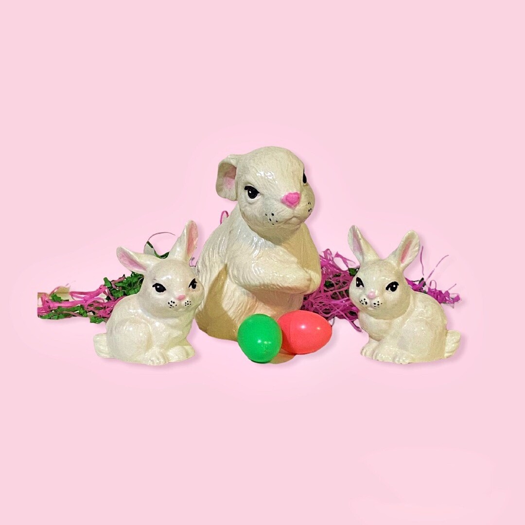 3 Vintage Ceramic Easter Bunny Rabbits Scioto Mold 1985 White Glazed ...