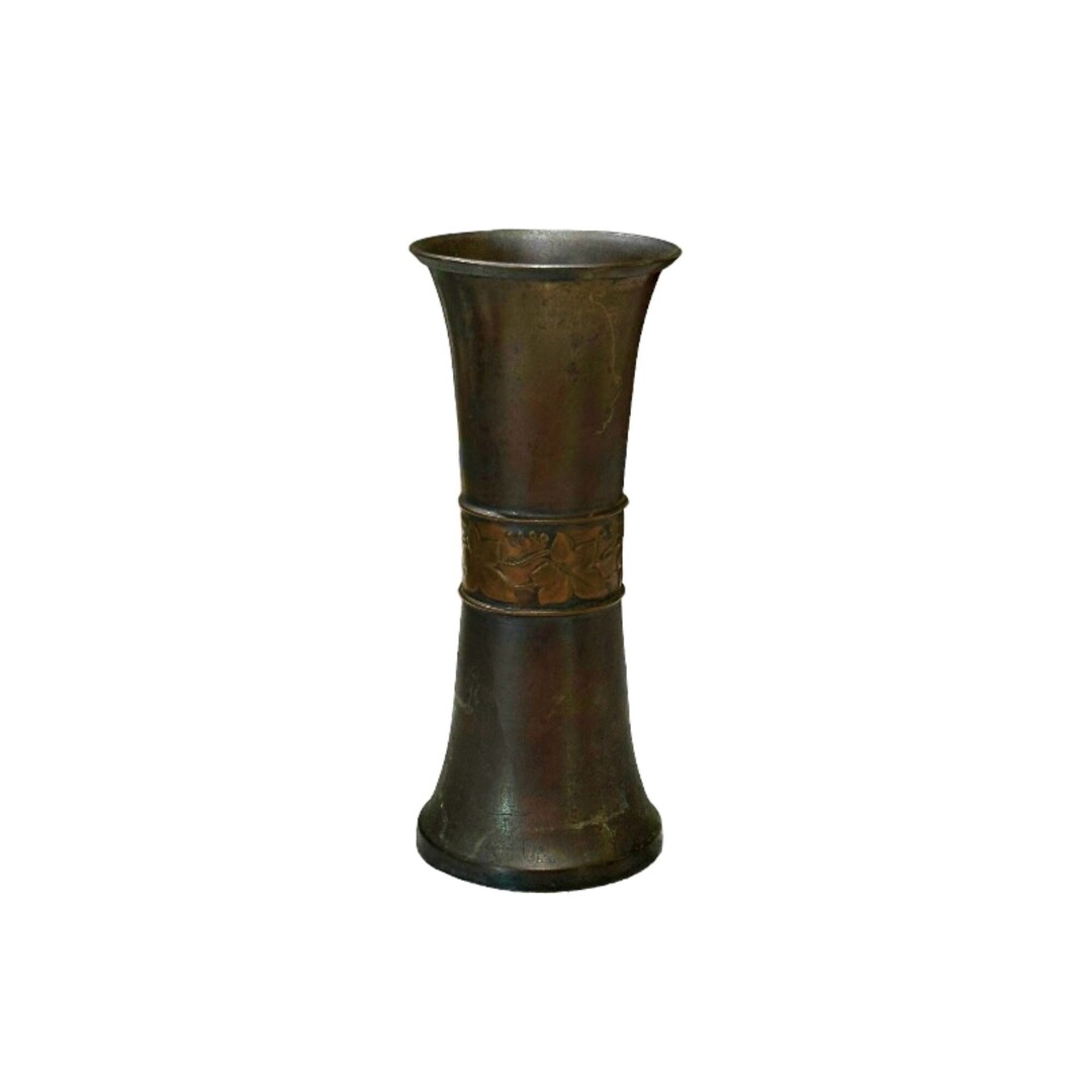 Antique Solid Brass Halah Ware Flower Vase Embossed Leaves 8.75 Inches ...