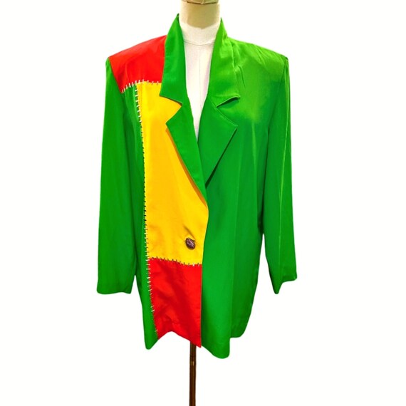 1980s Vintage Bright Colorblock Boxy Blazer Jacket Si… - Gem