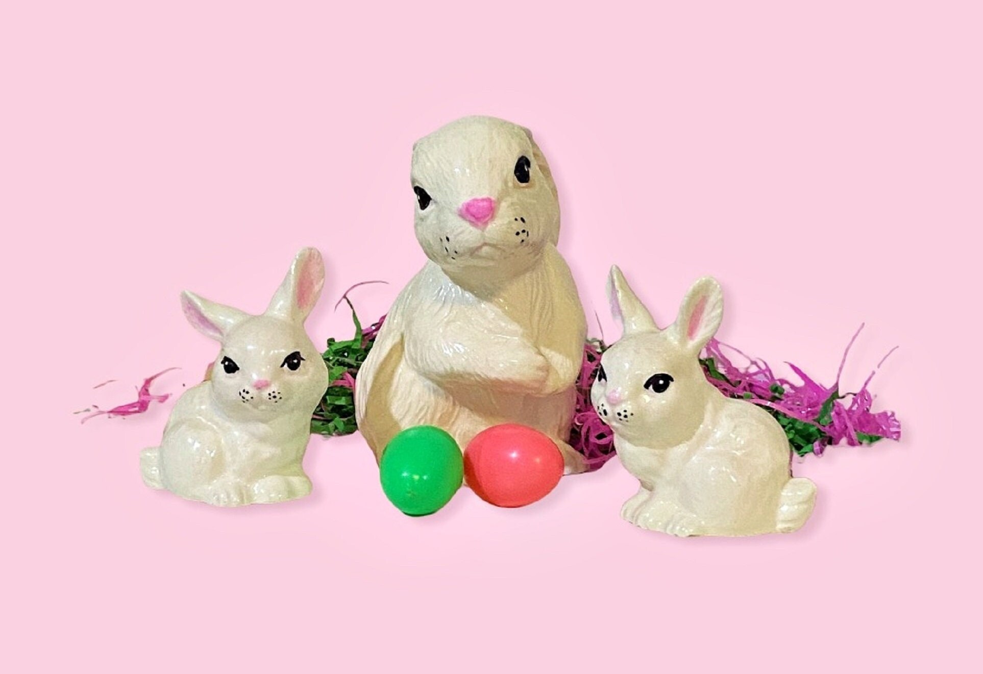 3 Vintage Ceramic Easter Bunny Rabbits Scioto Mold 1985 White Glazed ...