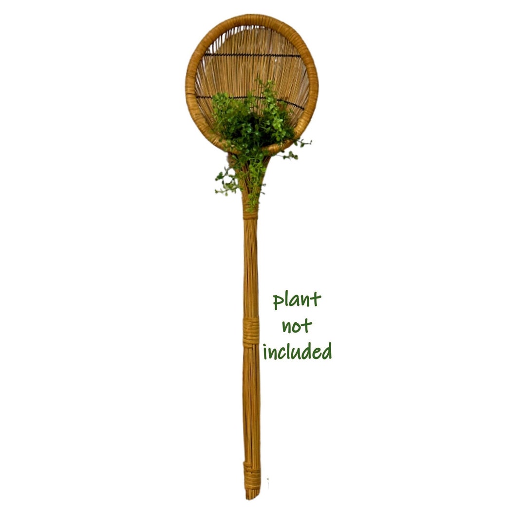 Vintage Wicker Rattan BOHO Wall Hanging Strainer Basket Scoop Spoon 36 ...