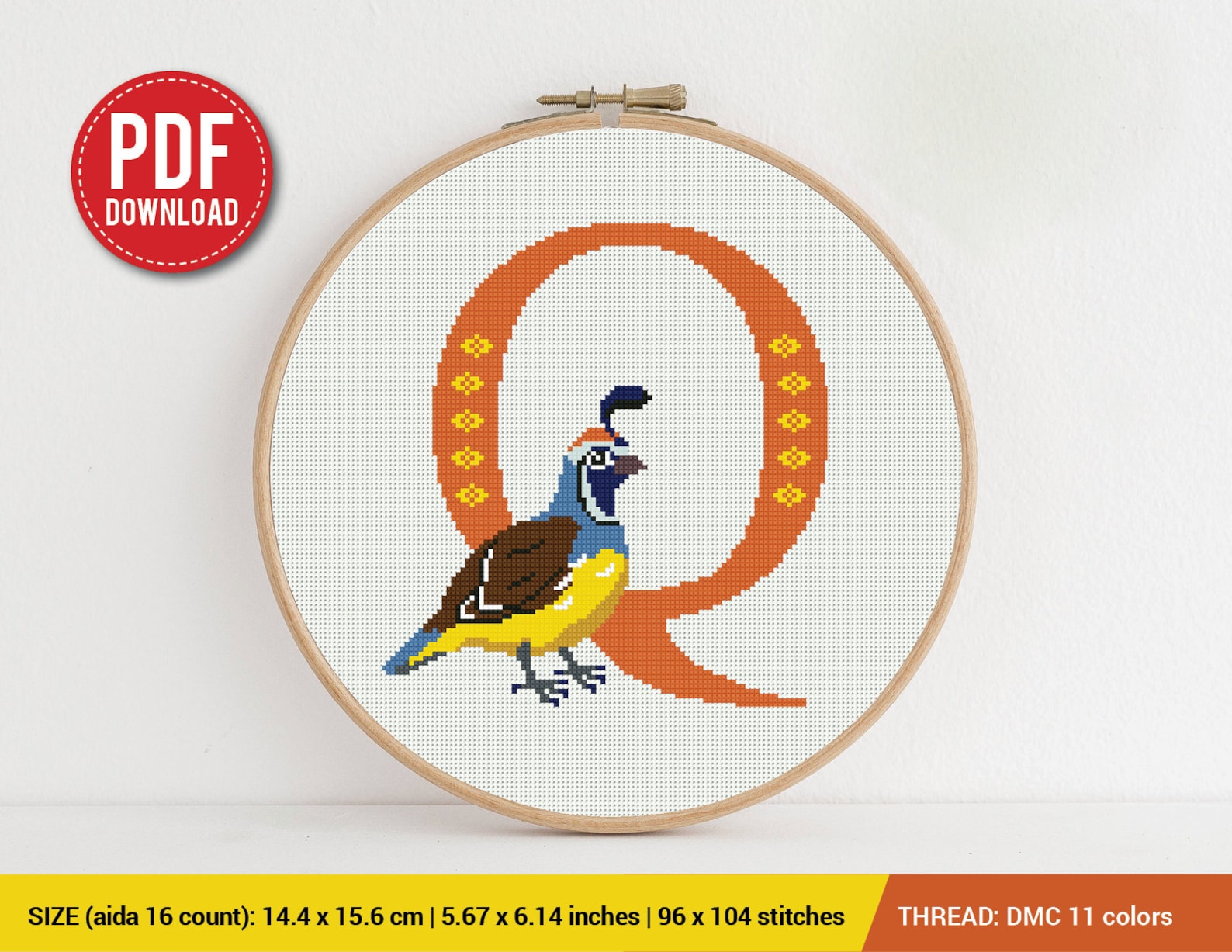 Letter Q Quail ABC Cross Stitch Pattern | Embroidery Pattern | Instant ...