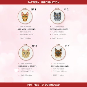 Bundle of 4 Mini Breed Cat Cross Stitch Pattern, Kitten, Animals ...
