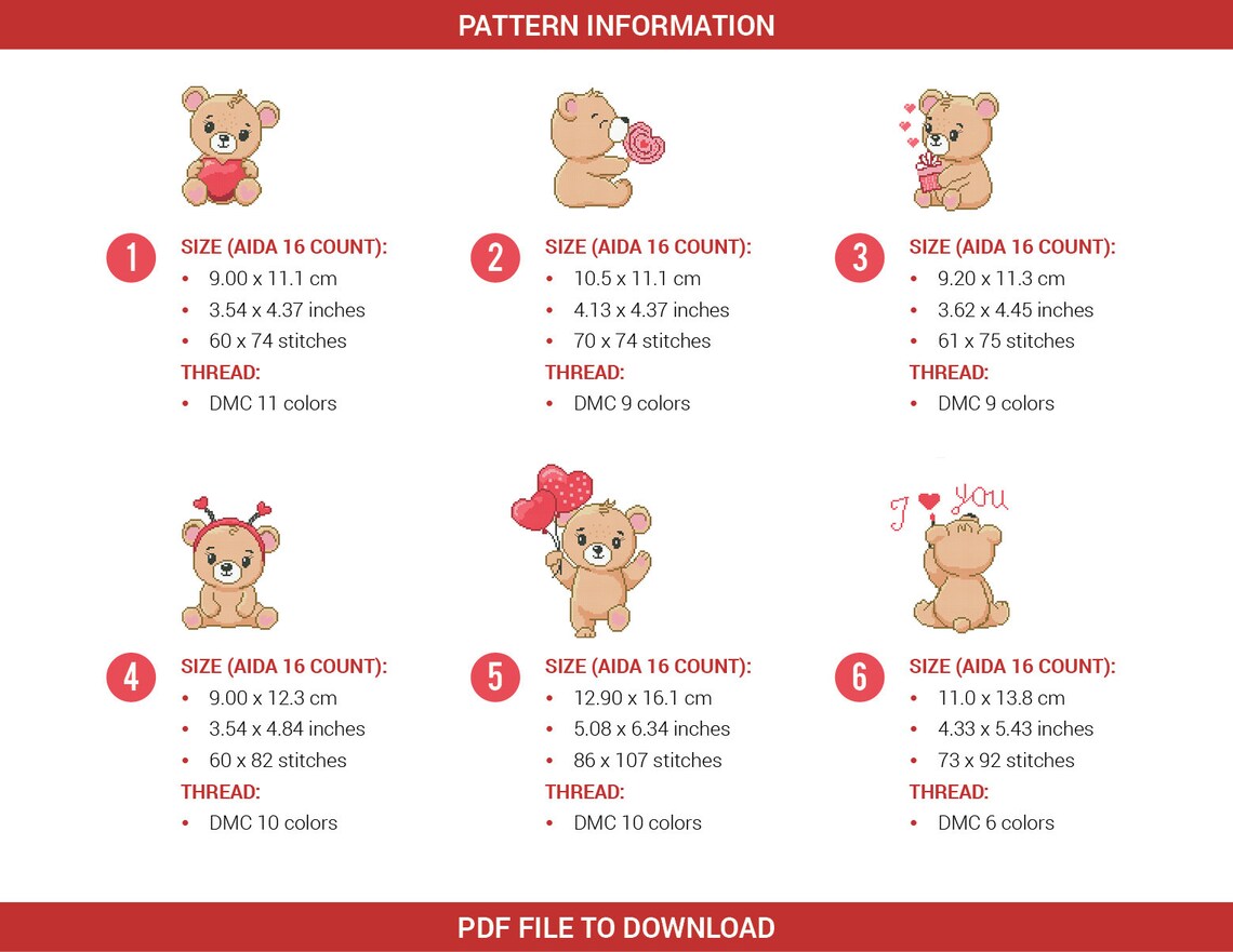 Bear Cub Set 6 Cross Stitch Pattern Embroidery Pattern - Etsy