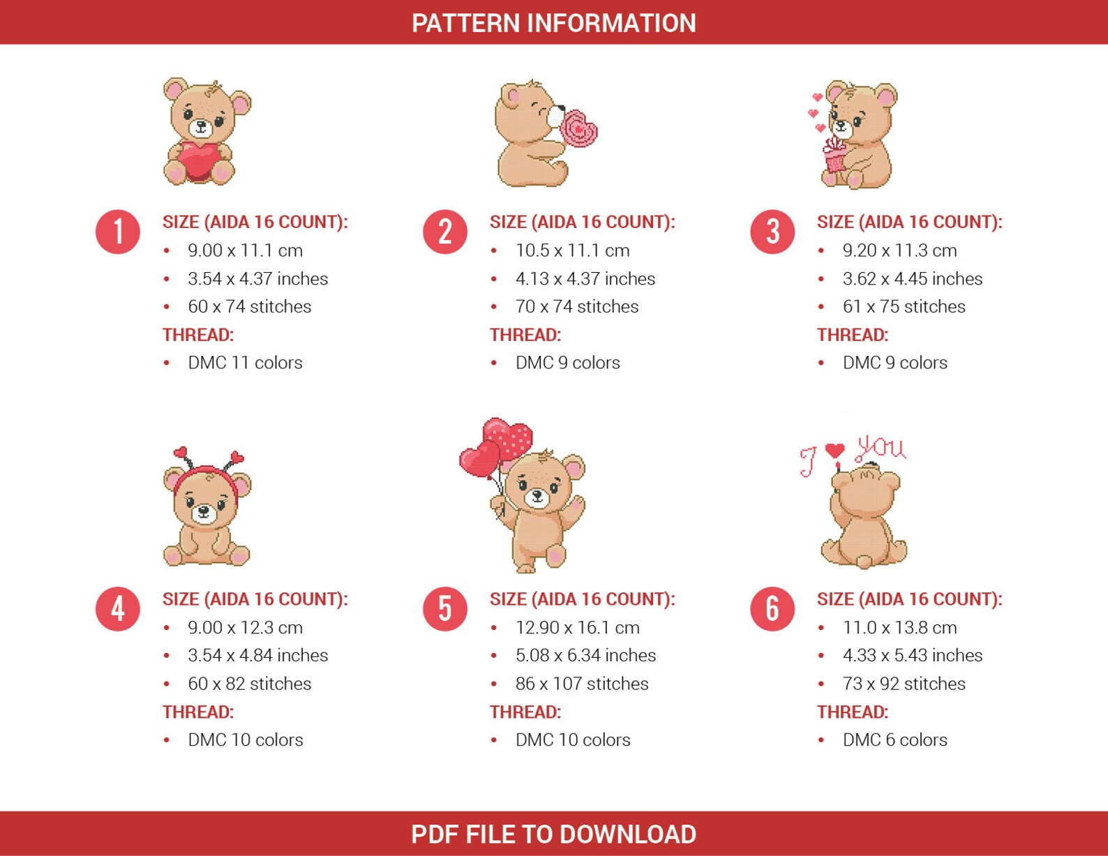 Bear Cub Set 6 Cross Stitch Pattern Embroidery Pattern - Etsy