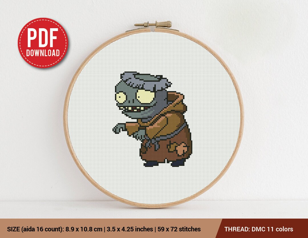 Imp Monk Zombie Cross Stitch Pattern | Embroidery Design (PDF Pattern ...