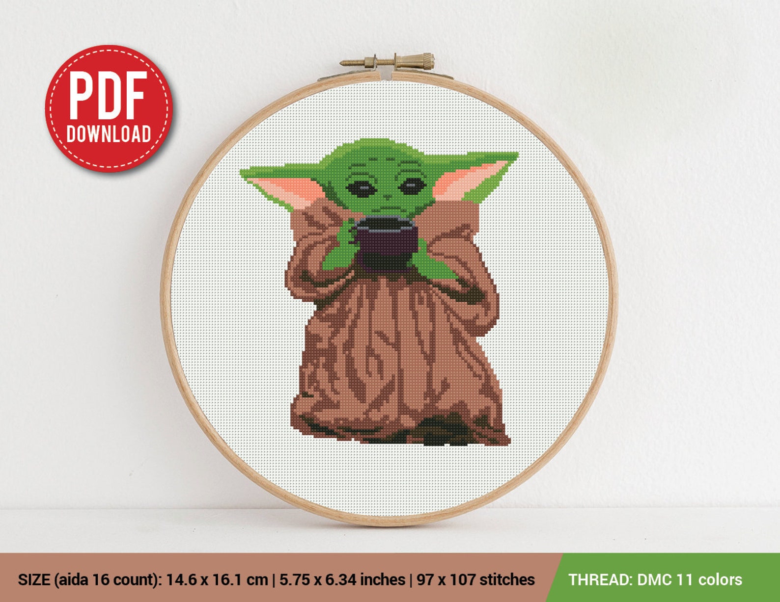 Yoda Cross Stitch Pattern | Embroidery Design (PDF Download) - Etsy