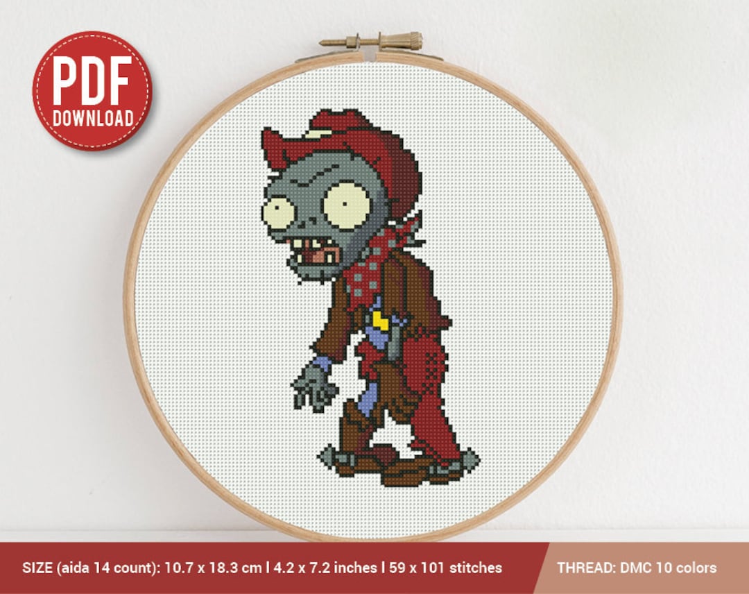 Cowboy Zombie Plants Vs Zombies Cross Stitch Pattern | Embroidery ...