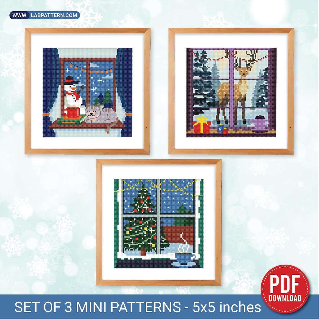 Christmas Bundle 3 Mini Cross Stitch Patterns, Contemporary New Year ...