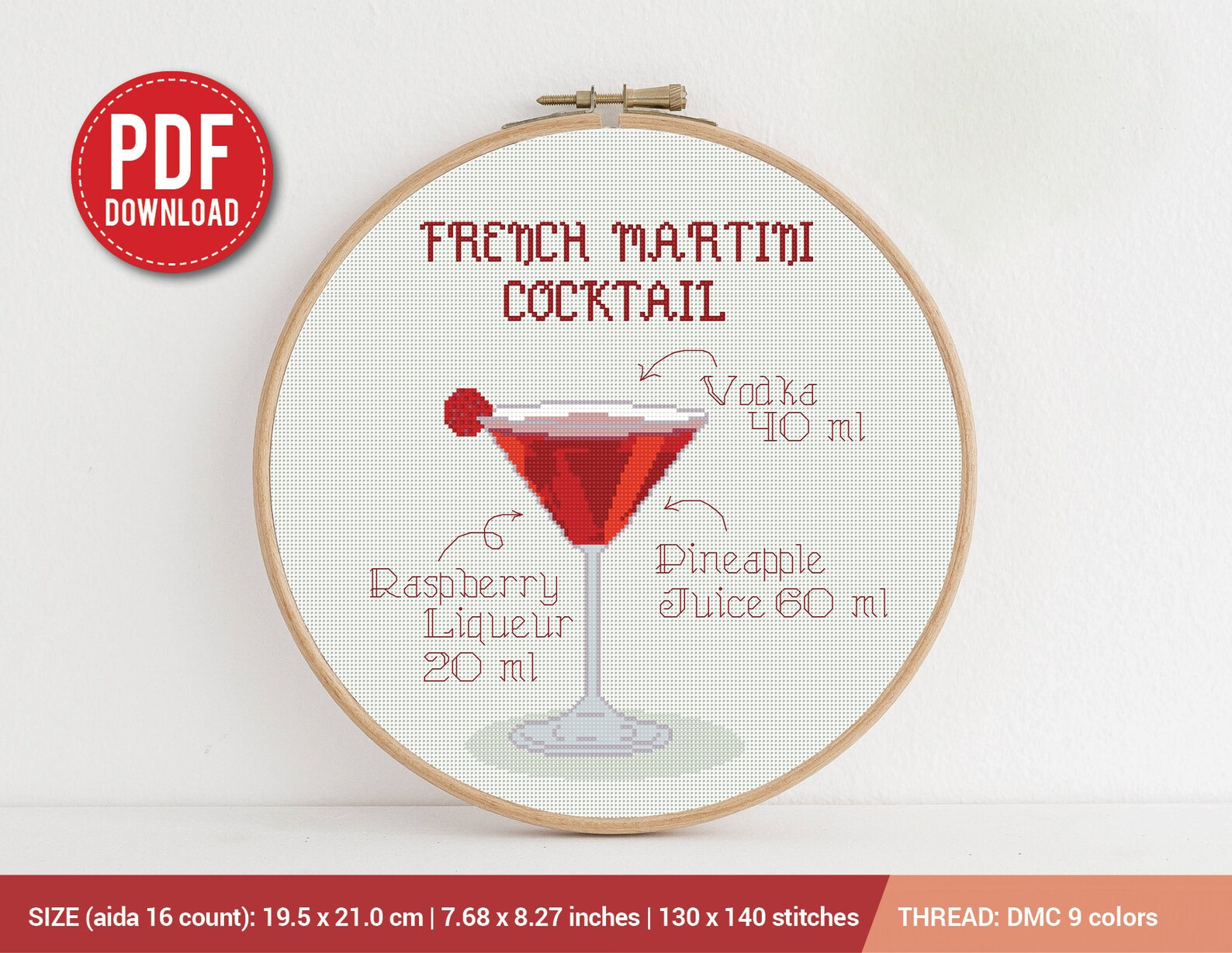 Cocktail French Martini Cross stitch pattern Embroidery | Etsy