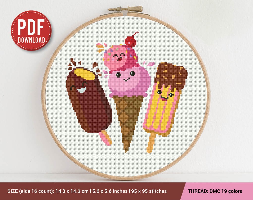 Ice-Cream Cross stitch pattern Embroidery Pattern Instant | Etsy