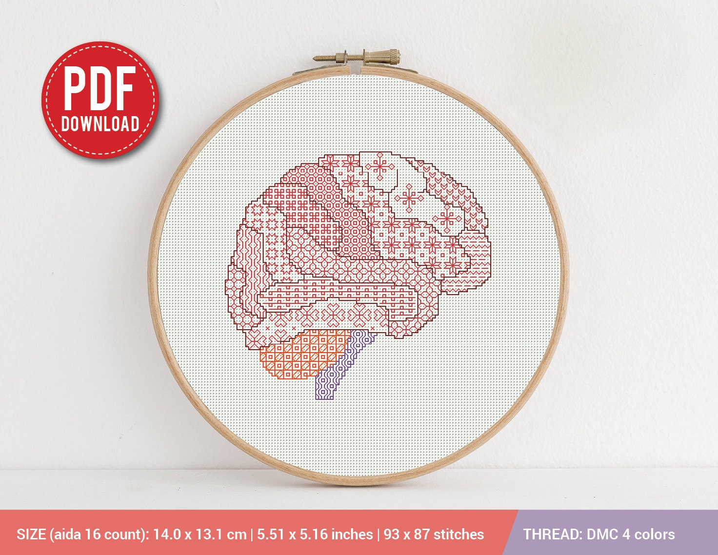 Human Body Brain Cross Stitch Pattern Blackwork Embroidery | Etsy