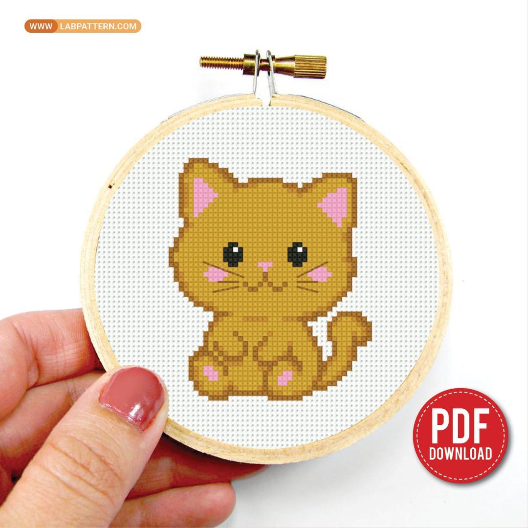 Mini Cute Kitty Cross Stitch Pattern, Contemporary Animal, Small Cat ...