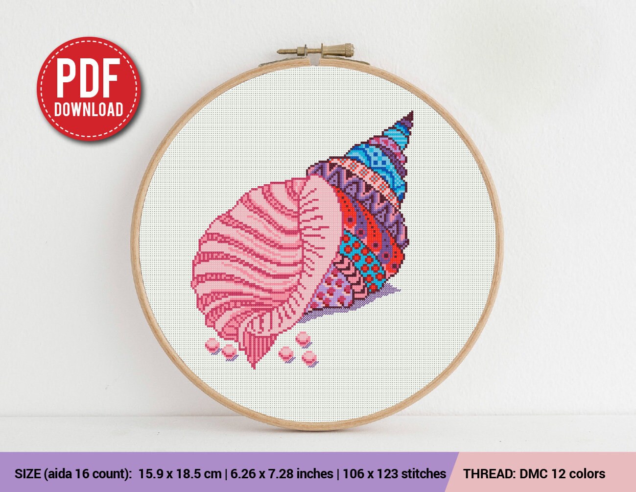 Mandala Shell Cross stitch pattern Embroidery Pattern | Etsy