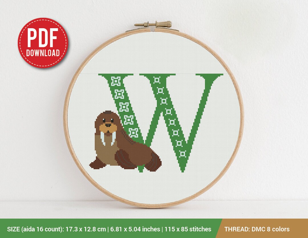 Letter W Walrus ABC Cross Stitch Pattern | Embroidery Pattern | Instant ...