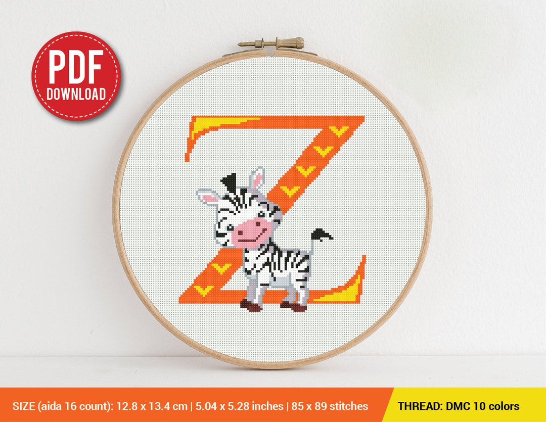 Letter Z Zebra ABC Cross Stitch Pattern | Embroidery Pattern | Instant ...
