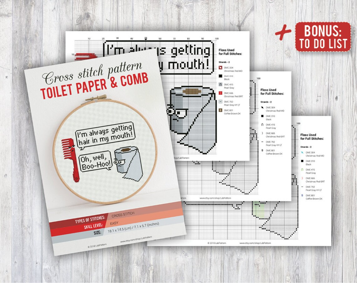 Toilet Paper and Comb Funny Quote Cross Stitch Pattern | Etsy