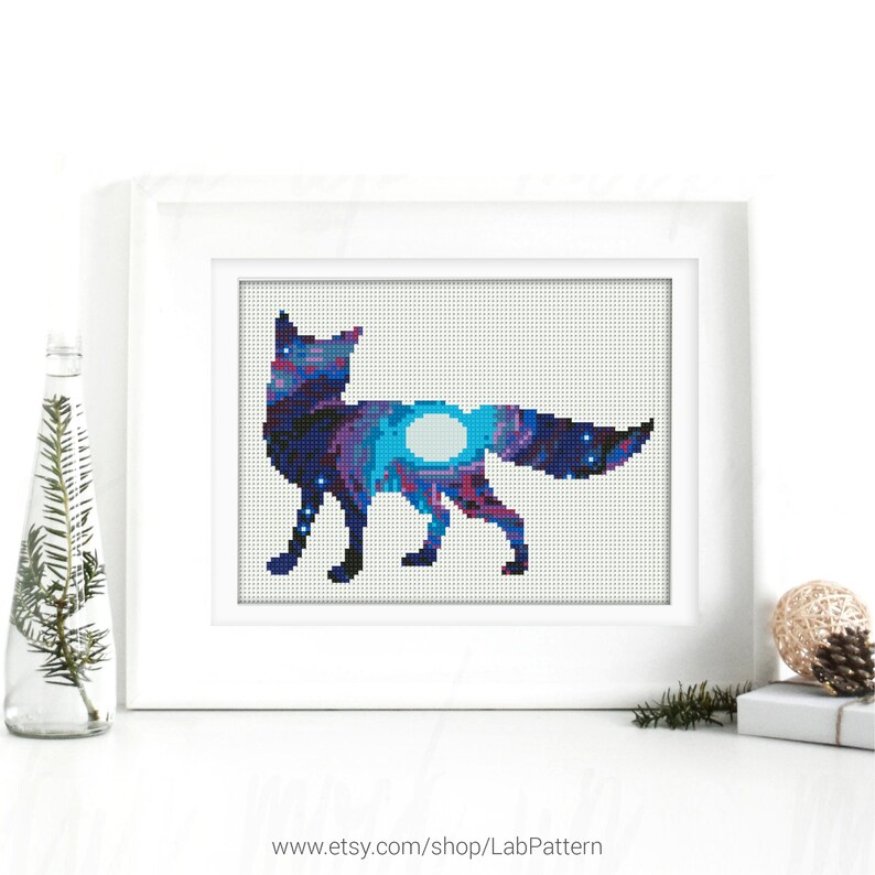Fox Silhouette Space Cross Stitch Pattern Embroidery Pattern - Etsy