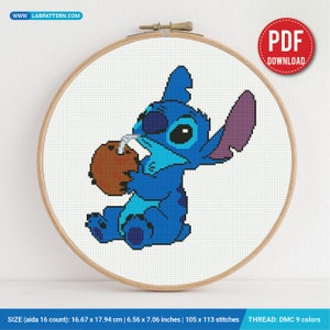 Stitch Coconut Lilo and Stitch Cross Stitch Pattern Love Hawaii Nursery ...