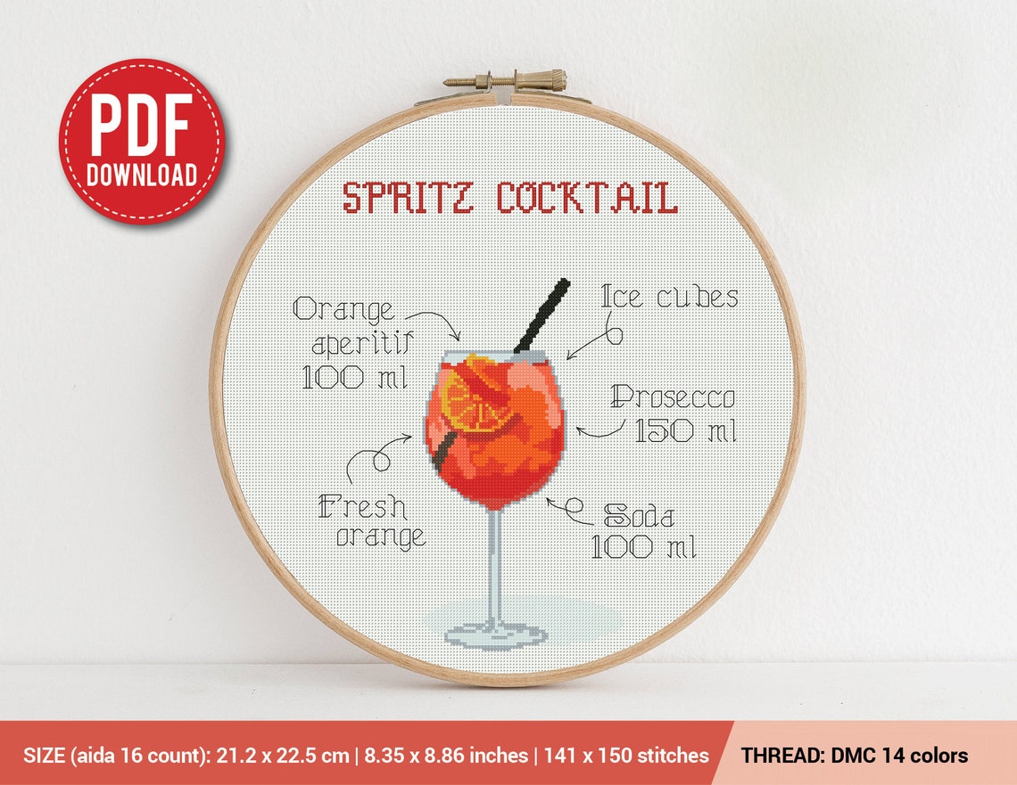 Cocktail Spritz Cross stitch pattern Embroidery Pattern | Etsy