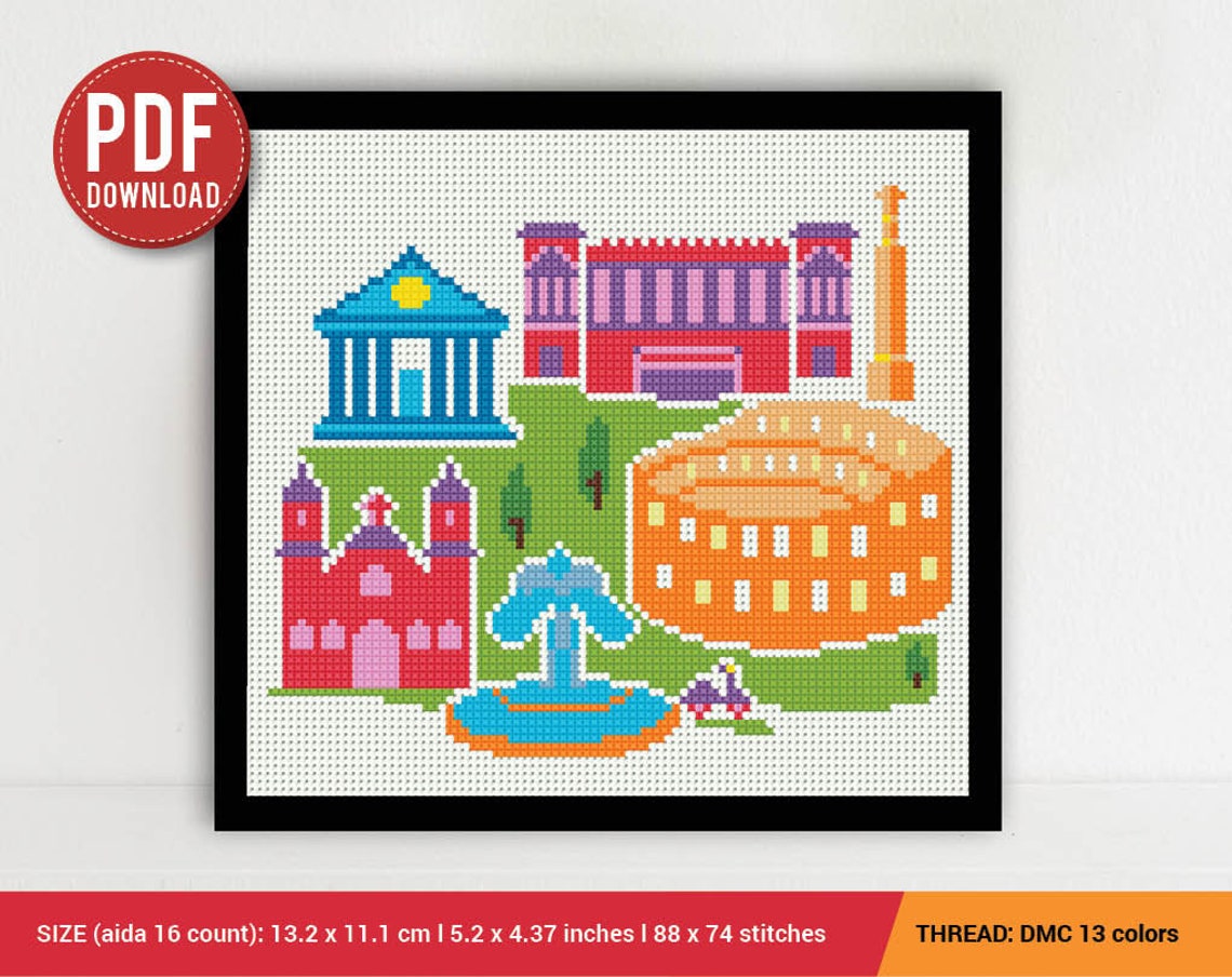 Rome City Cross Stitch Pattern Embroidery Pattern Instant - Etsy