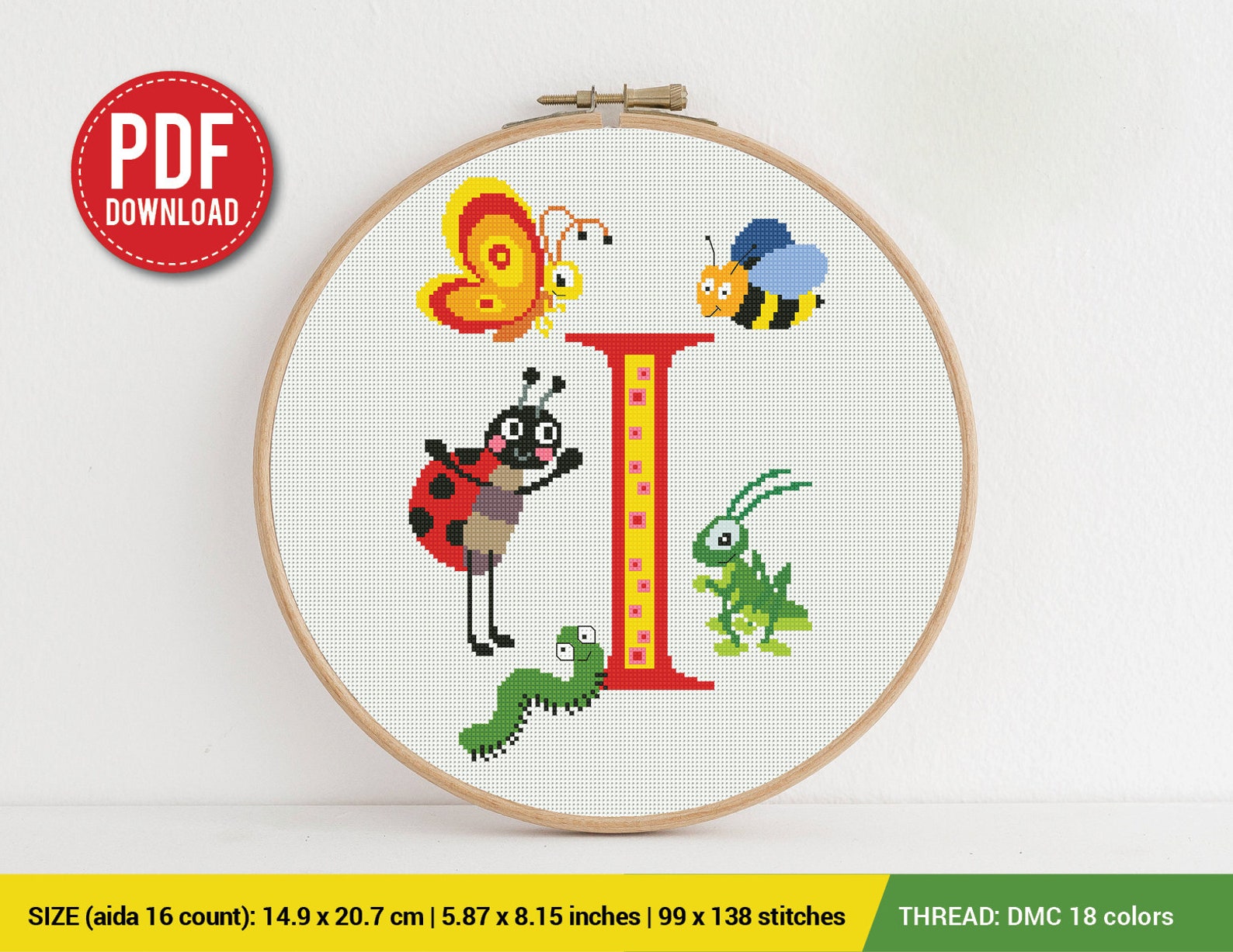 Letter I Insect ABC Cross Stitch Pattern | Embroidery Pattern | Instant ...