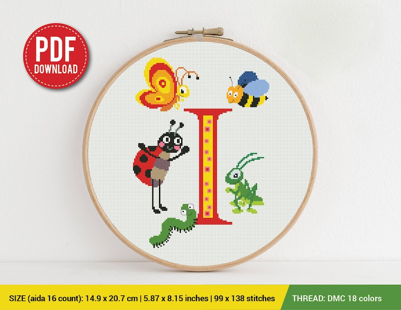 Letter I Insect ABC Cross Stitch Pattern | Embroidery Pattern | Instant ...