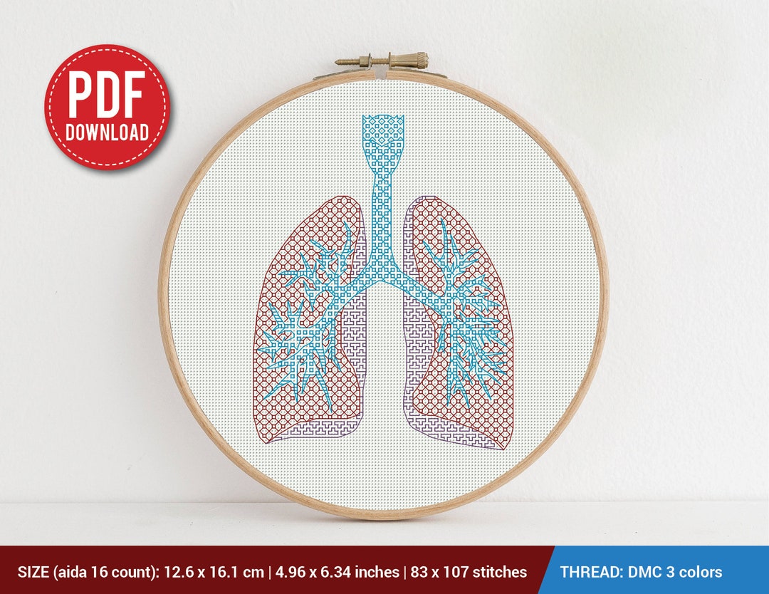 Human Body Lungs Cross Stitch Pattern Blackwork| Embroidery Pattern ...