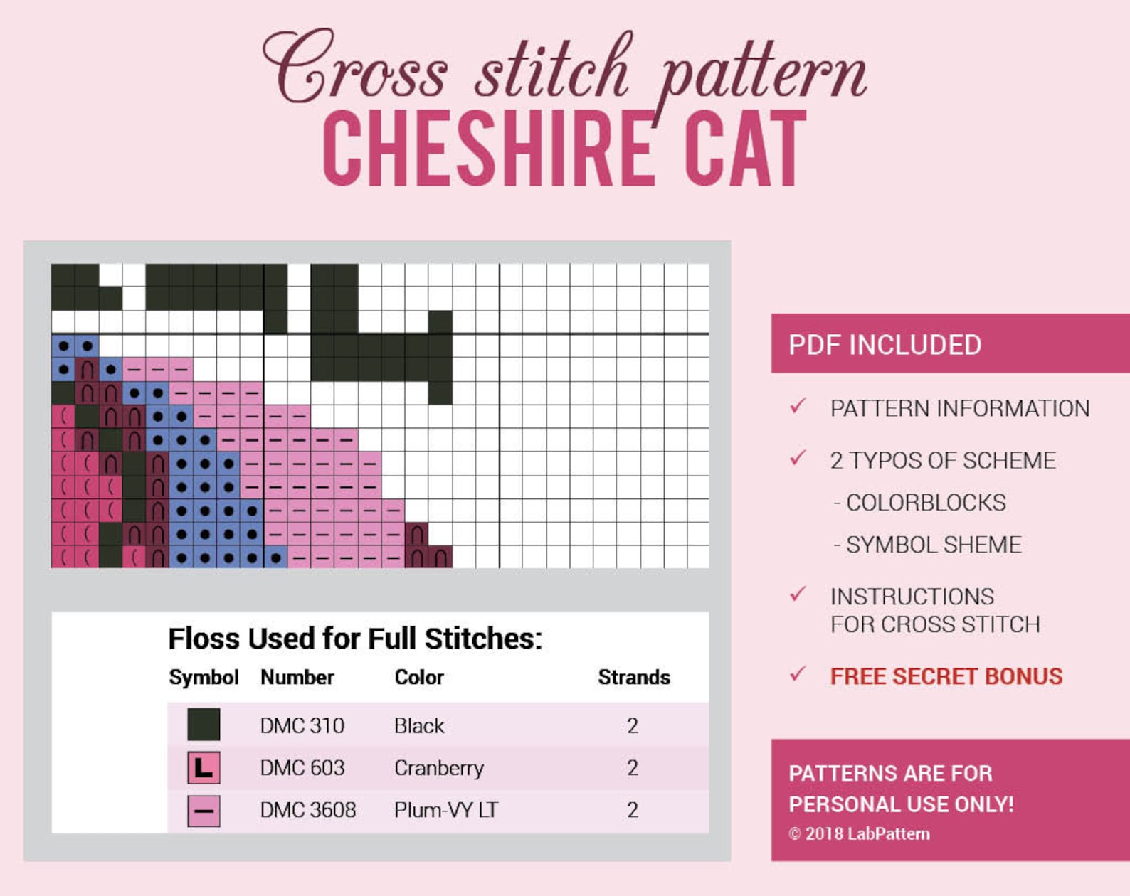 Cheshire Cat Cross Stitch Pattern Alice in Wonderland Cross - Etsy UK