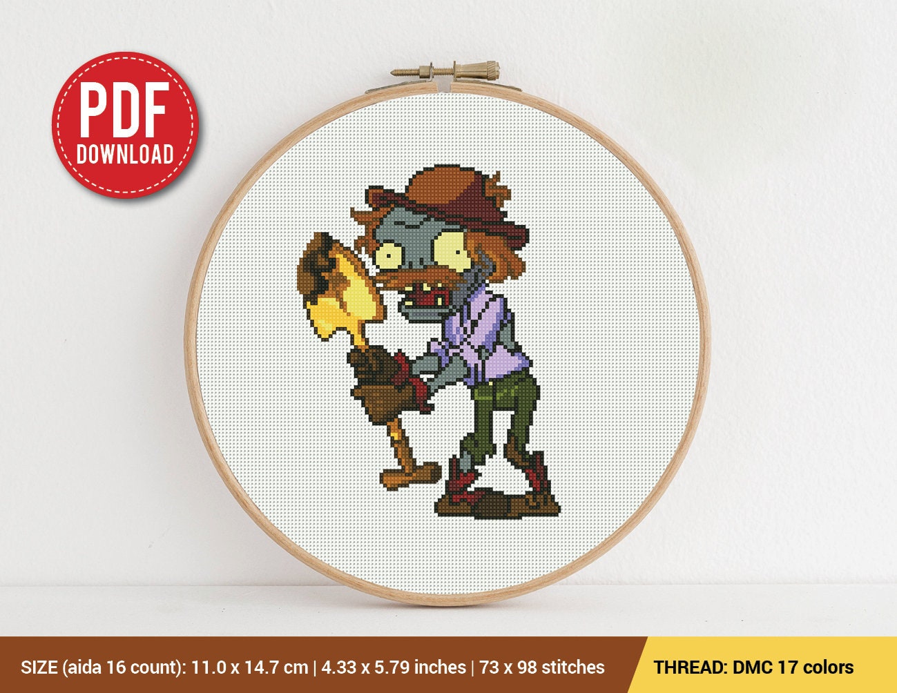 Excavator Zombie Cross Stitch Pattern Embroidery Pattern | Etsy