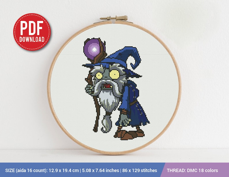 Wizard Zombie Cross Stitch Pattern Embroidery Pattern | Etsy