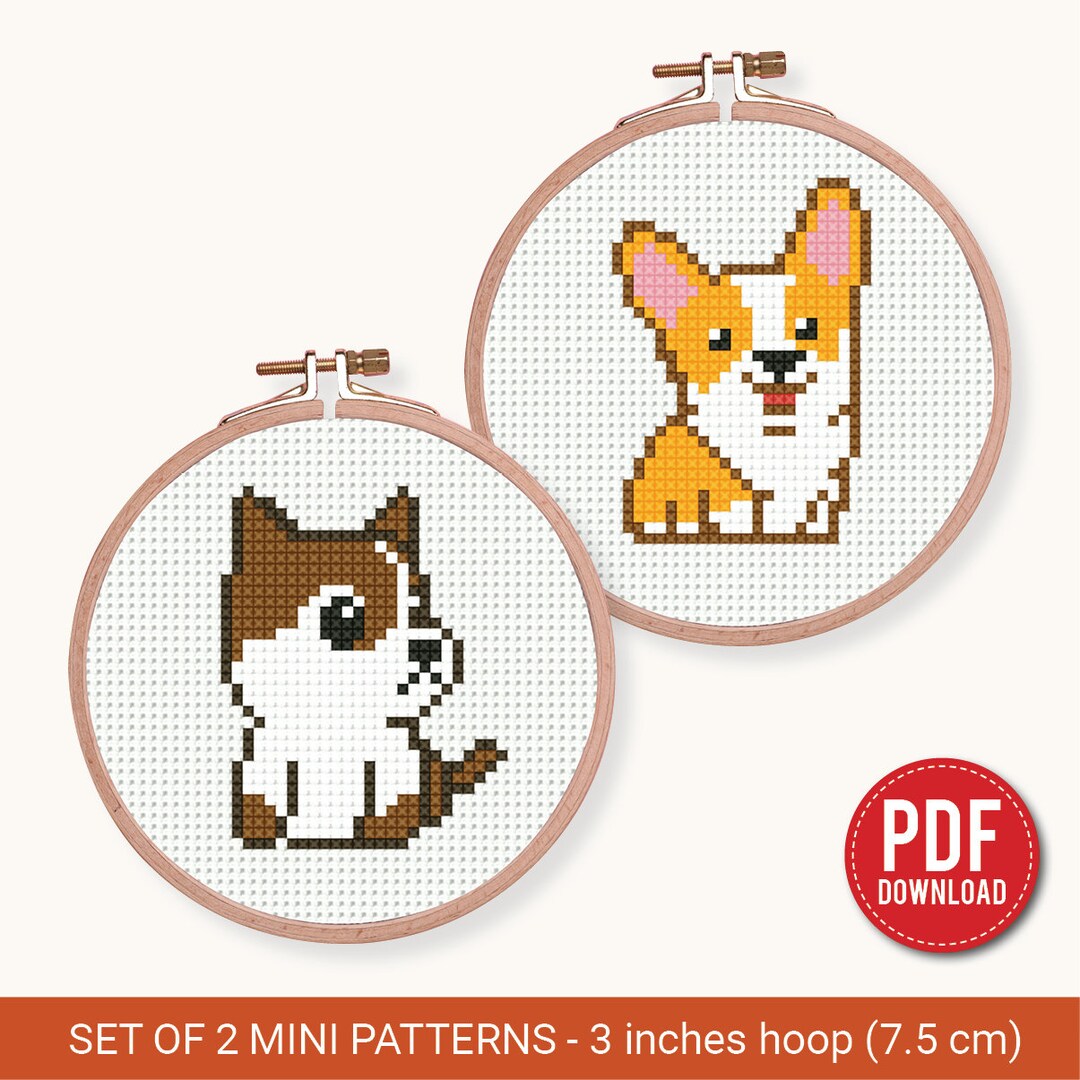 Bundle of 2 Mini Cute Puppy Cross Stitch Patterns Contemporary Dogs ...