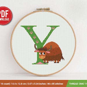 Letter Y Yak ABC Cross Stitch Pattern | Embroidery Pattern | Instant ...