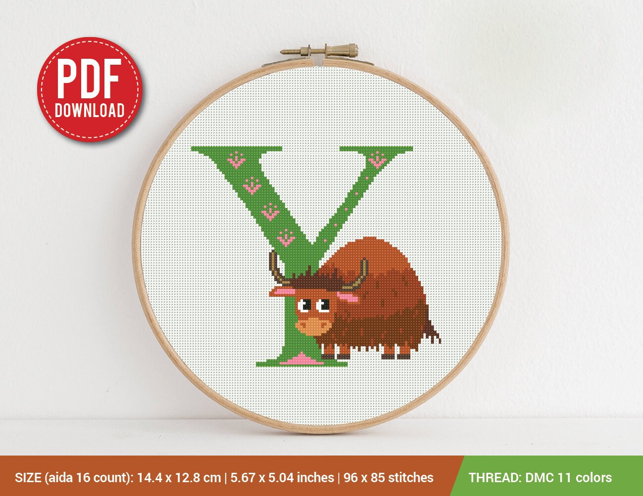 Letter Y Yak ABC Cross Stitch Pattern Embroidery Pattern | Etsy