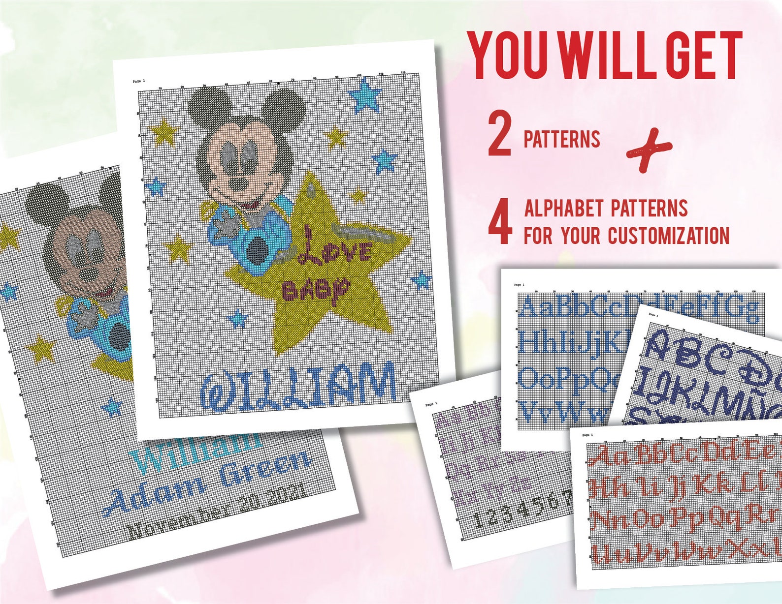 Mickey Birth Announcement Cross Stitch Pattern, Mouse, Baby ...