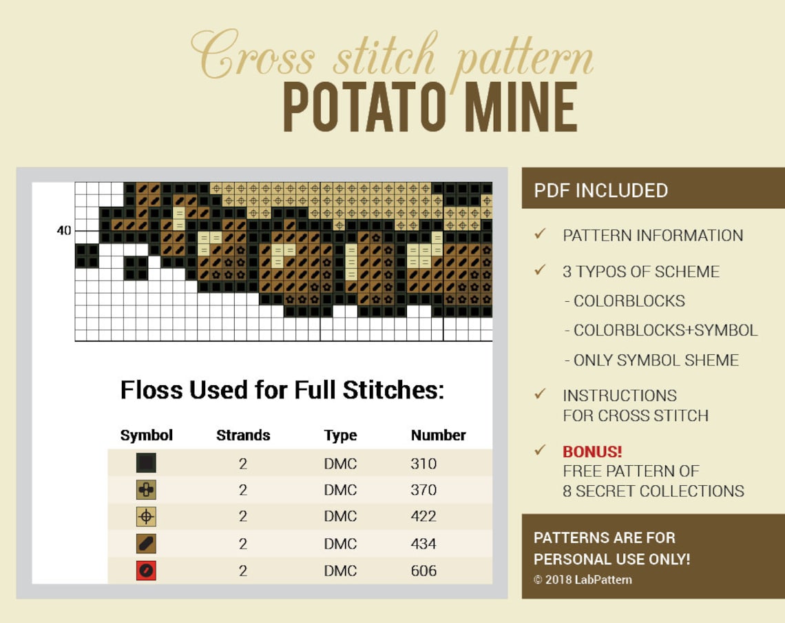 Cross Stitch Pattern Potato Mine Cross Stitch Pattern Plants | Etsy