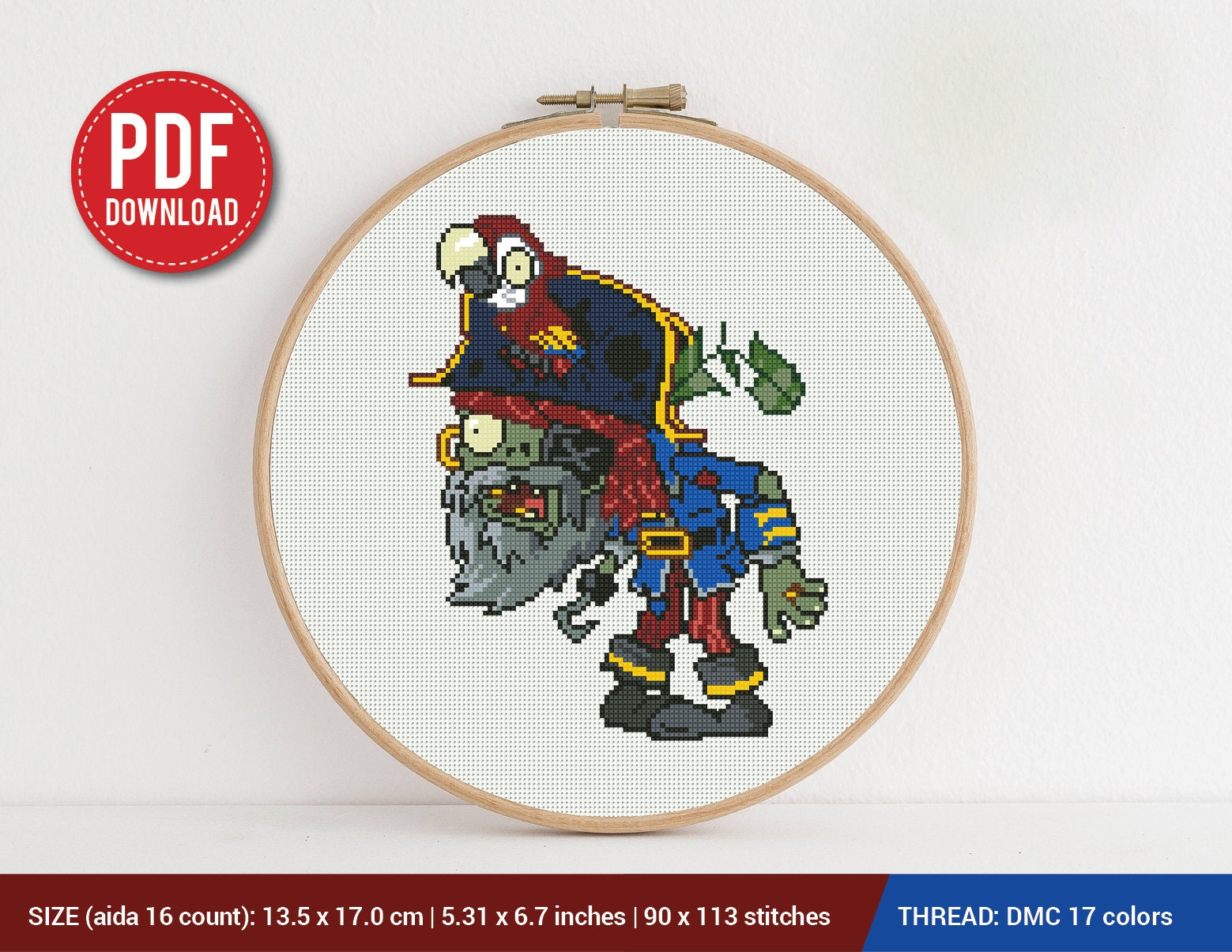 Pirate Captain Zombie Cross Stitch Pattern Embroidery - Etsy