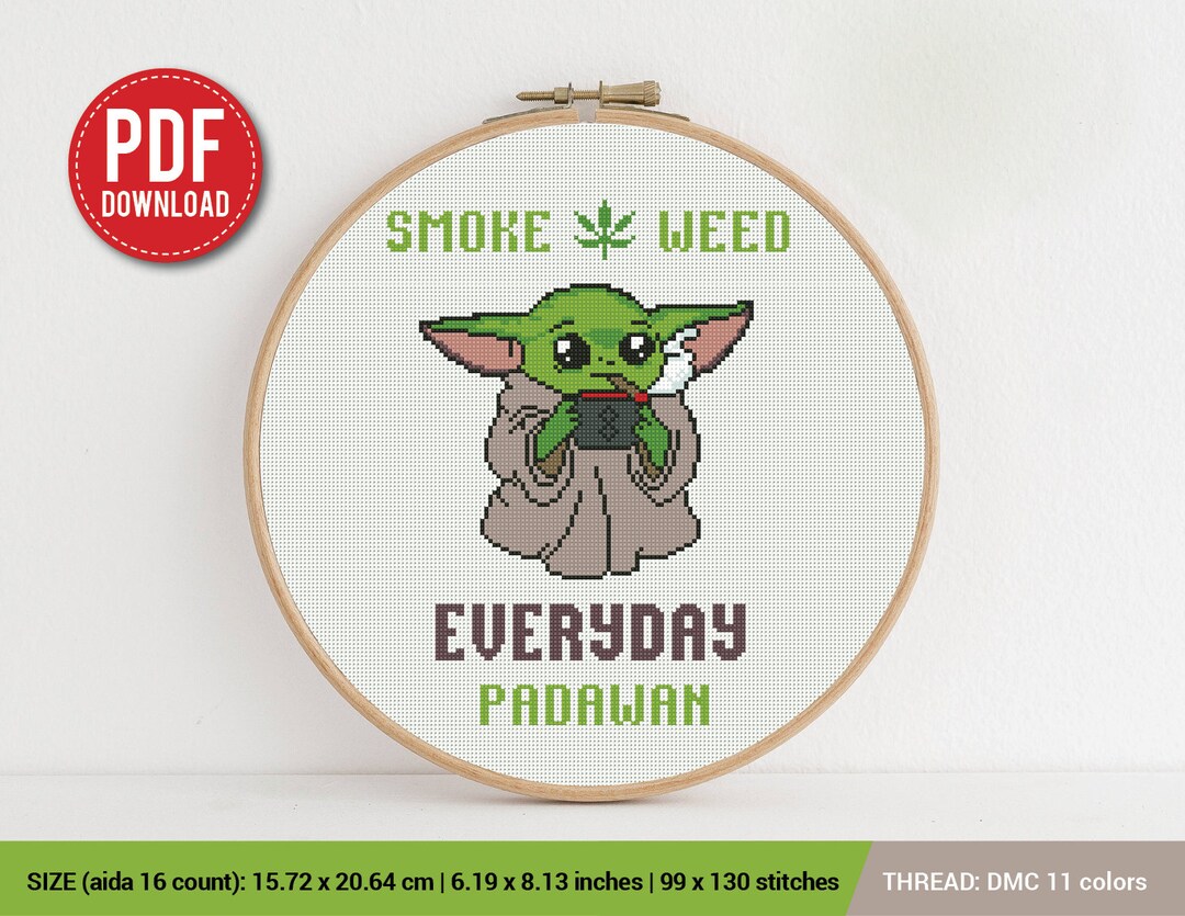 Yoda Smoke Weed Cross Stitch Pattern | Embroidery Pattern | Instant ...