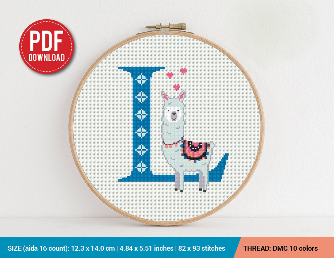 Letter L Lama ABC Cross Stitch Pattern Embroidery Pattern | Etsy