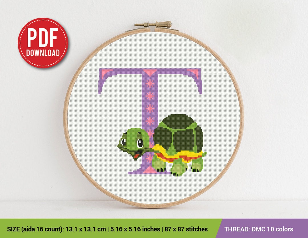 Letter T Turtle ABC Cross Stitch Pattern | Embroidery Pattern | Instant ...