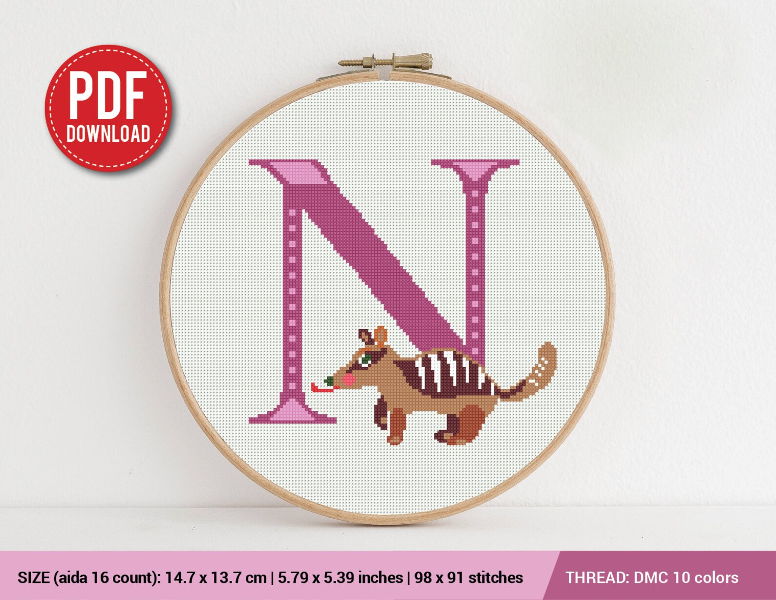 Letter N Numbat ABC Cross Stitch Pattern Embroidery Pattern | Etsy